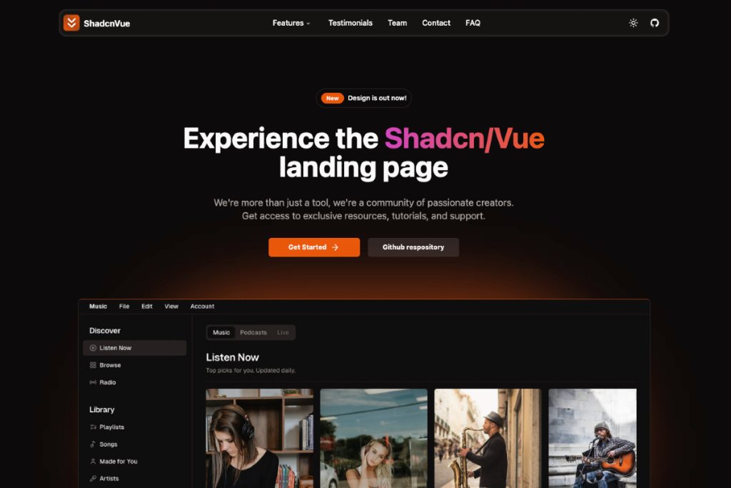 Shadcn Vue - Free Vue Tailwind Landing Page Template - OverHive