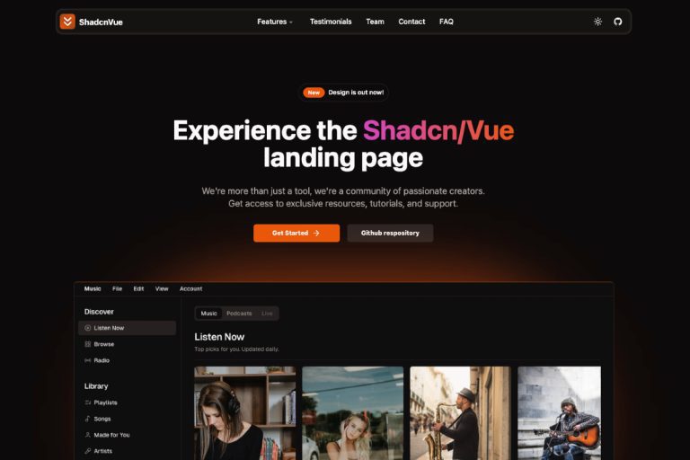 Shadcn Vue - Free Vue Tailwind Landing Page Template - OverHive